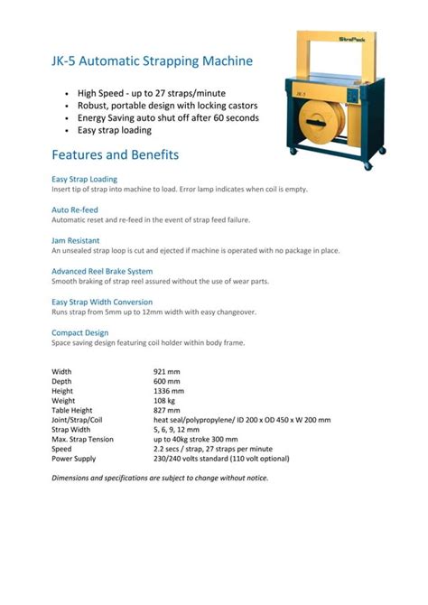 Gordian Strapping Strapack Jk 5 Automatic Arch Strapping Machine Pdf