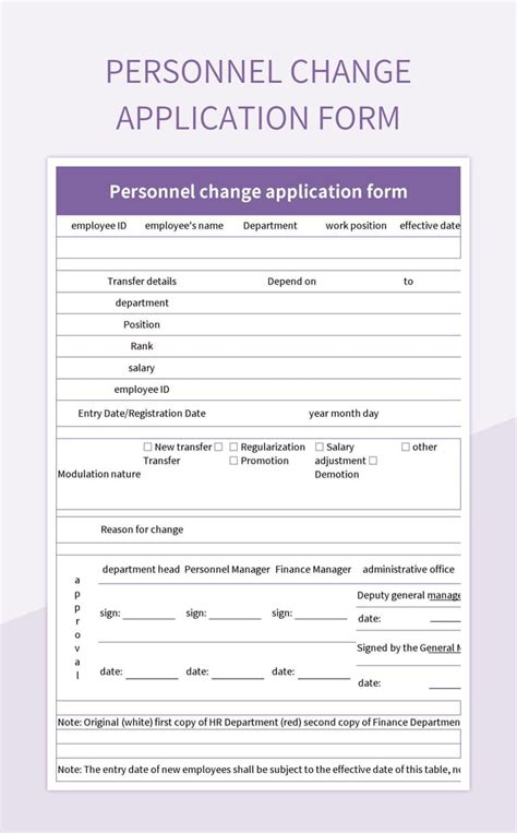 Employee Position Change Application Form Excel Template And Google