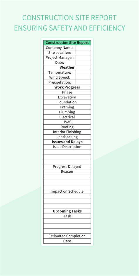 Construction Site Report Ensuring Safety And Efficiency Excel Template