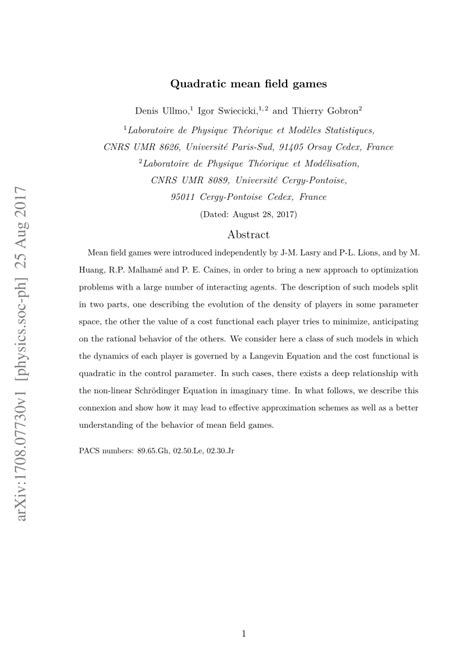 Pdf Quadratic Mean Field Games