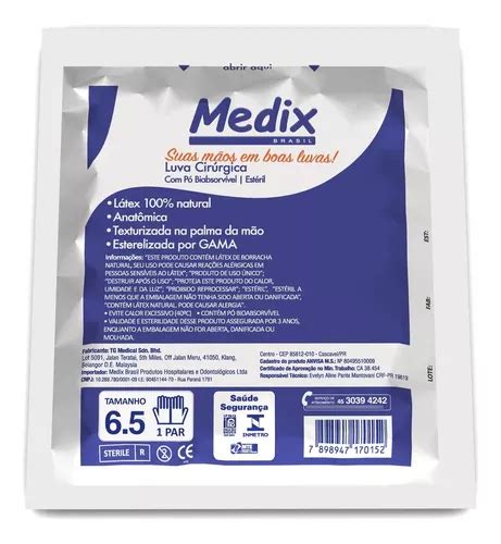 Luva Cirúrgica Estéril De Látex Medix Pares Tam Parcelamento sem juros