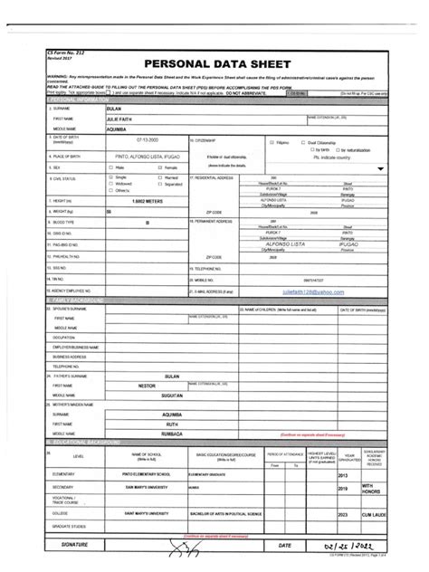 Personal Data Sheet Revised 2017 Pdf