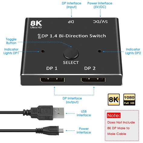 displayport 1 4 bi direction switch splitter 1x2 o grandado