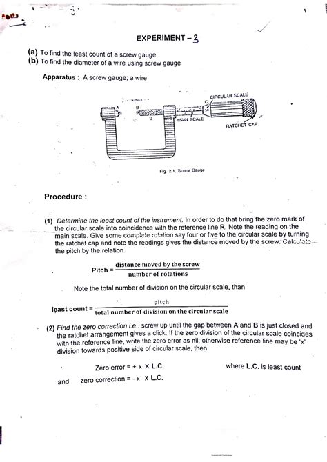 Solution Class 11 Physics Experiment 03 To Find At Least Count Of