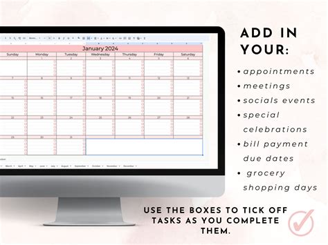 2024 Monthly Calendar Google Sheet Template Automated Productivity