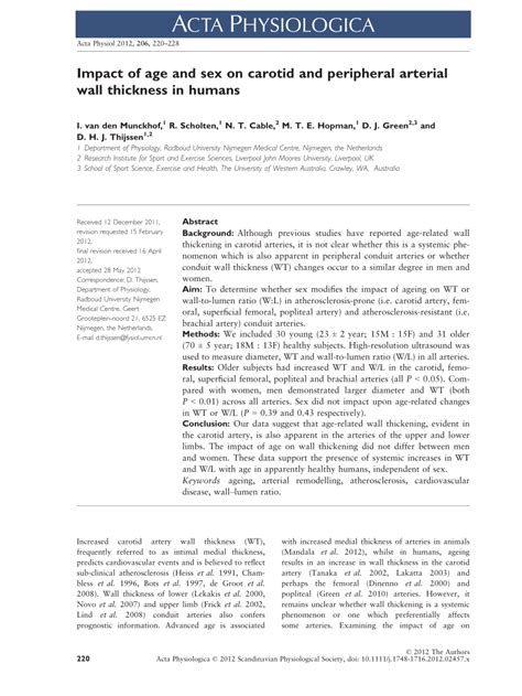 Pdf Impact Of Age And Sex On Carotid And Peripheral Arterial Wall
