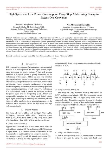 High Speed And Low Power Consumption Carry Skip Adder Using Binary To