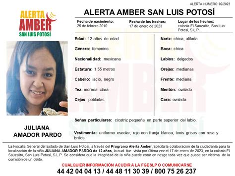 FGE ACTIVA ALERTA AMBER PARA NIÑA DE 12 AÑOS DE SLP CAPITAL Fiscalía
