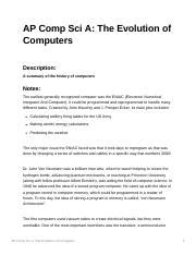 AP Comp Sci A The Evolution Of Computers Pdf AP Comp Sci A The