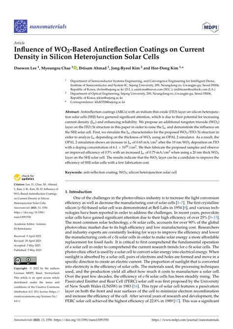 Pdf Influence Of Wo3 Based Antireflection Coatings On Current Density