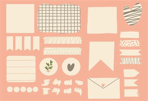 스티커에 다양한 종이 노트 미리 알림 할 일 목록 계획자 일정을위한 빈 종이 메모가있는 정보 보드 손으로 그린 벡터 일러스트레이션 만화 스타일 모든 요소는 절연됩니다 0명에