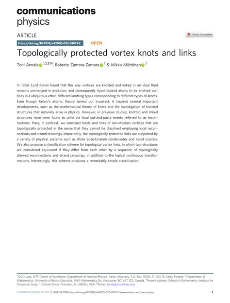 PDF Topologically Protected Vortex Knots And Links