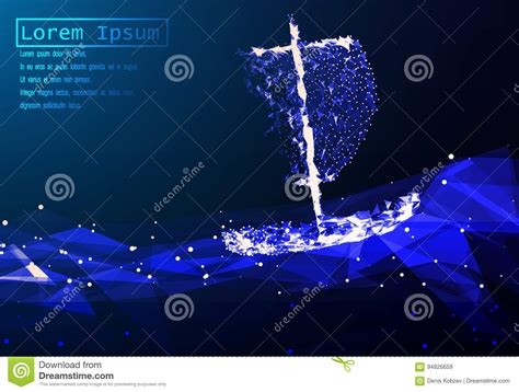 A Polygonal Vector Boat Sailing On Sea Waves Grid Illustration Stock