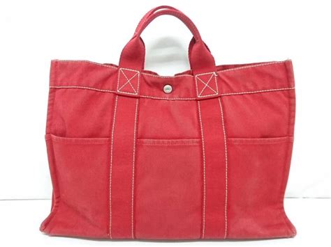 【傷や汚れあり】hermes エルメス フールトゥmm トートバッグコットンキャンバストート約30×43×10cmハンドバッグ通学