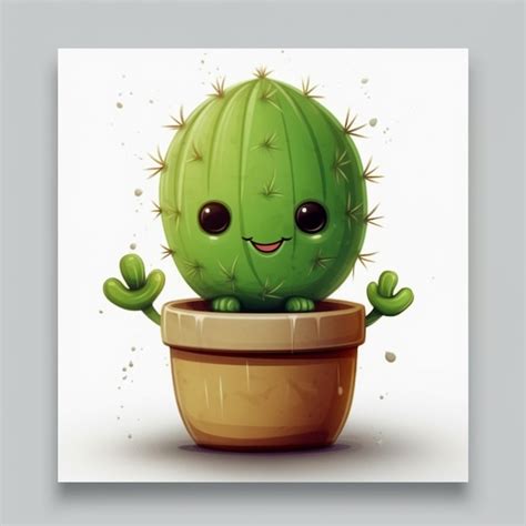 Premium Ai Image Illustration Of A Cactus In A Pot With A Happy Face