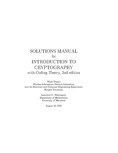 Solutions Manual Introduction To Cryptography Solutions Manual For Introduction To