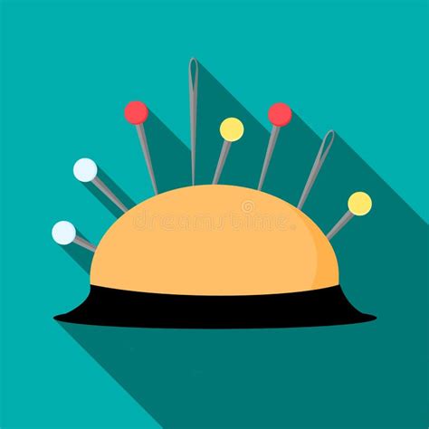 Pincushion With Pins Icon Flat Style Stock Vector Illustration Of