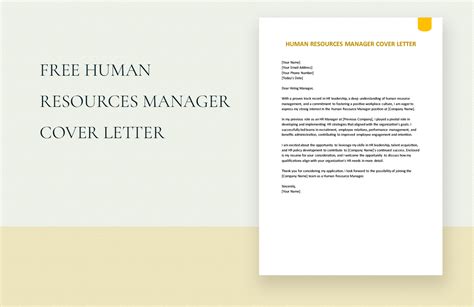 Human Resource Manager Cover Letter In PDF Word Google Docs