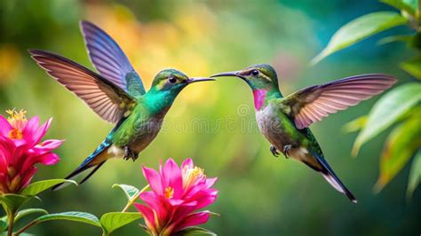 Beautiful Costa Rican Jungle Scene With Hummingbirds Stock Illustration