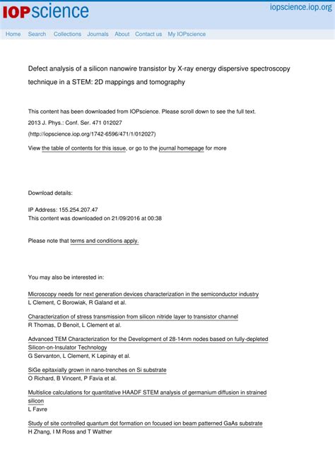 Pdf Defect Analysis Of A Silicon Nanowire Transistor By X Ray Energy Dispersive Spectroscopy