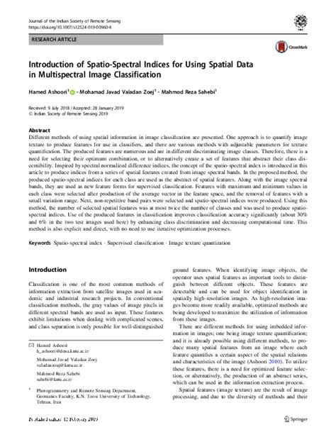 Pdf Introduction Of Spatio Spectral Indices For Using Spatial Data In