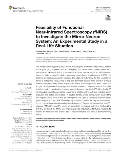 Pdf Feasibility Of Functional Near Infrared Spectroscopy Fnirs To Investigate The Mirror