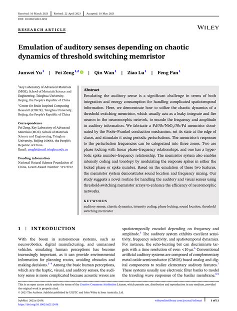 Pdf Emulation Of Auditory Senses Depending On Chaotic Dynamics Of