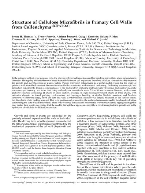 Structure Of Cellulose Microfibrils In Primary Cell Walls Pdf Deuterium