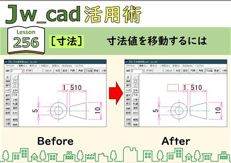 Jwcad彡256【寸法】寸法値を移動するには もてなしお