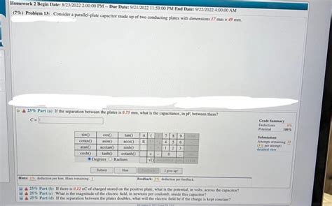 Solved 7 Problem 13 Consider A Parallel Plate Capacitor