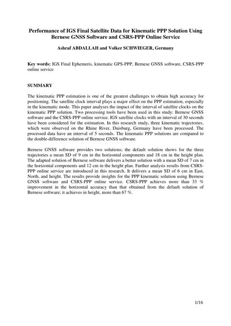 Pdf Performance Of Igs Final Satellite Data For Kinematic Ppp