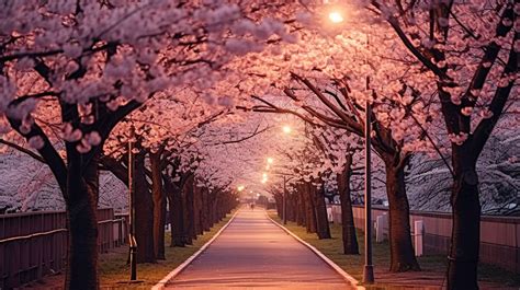 벚꽃이 늘어선 아름다운 거리 가을 계절 공원 배경 일러스트 및 사진 무료 다운로드 Pngtree