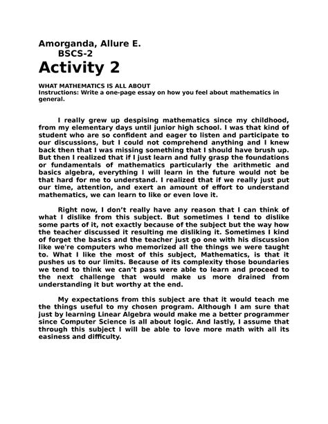 Essay Math About Your Thoughts Of Mathematics Amorganda Allure E