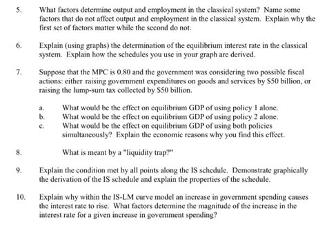Solved What Factors Determine Output And Employment In The Chegg