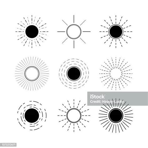 태양 선형 드로잉 디자인 보헤미안 스타일 세트 흰색 배경 창조적 인 복고풍 스타일에 검은 선레이 버스트 아이콘의 컬렉션 벡터 그림입니다 0명에 대한 스톡 벡터 아트 및 기타