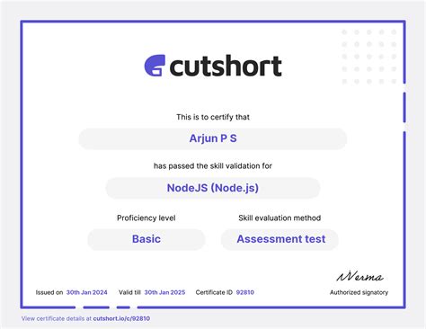 Arjuns Skill Certificate For Nodejs Nodejs Cutshort