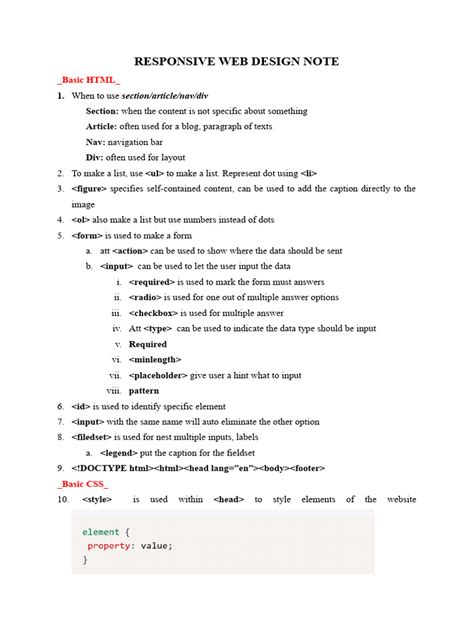 Responsive Web Design Note Download Free Pdf Web Design Html Element