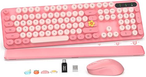 Wireless Keyboard And Mouse Combo Retro Keyboard With Round Keycaps Full Size