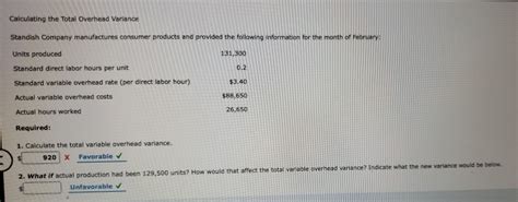 Solved Calculating The Total Overhead Variance Standish