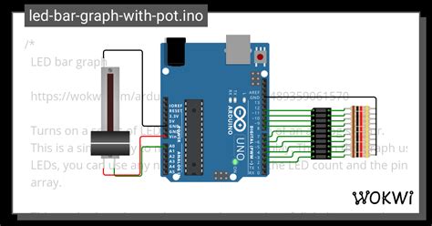 70 led bar graph with o wokwi esp32 stm32 arduino simulator