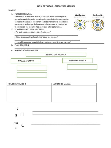Ficha De Estructura Atomica Pdf Átomos Química Física
