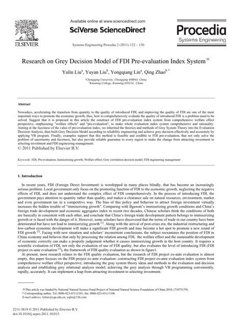 Pdf Research On Grey Decision Model Of Fdi Pre Evaluation Index System Dokumen Tips