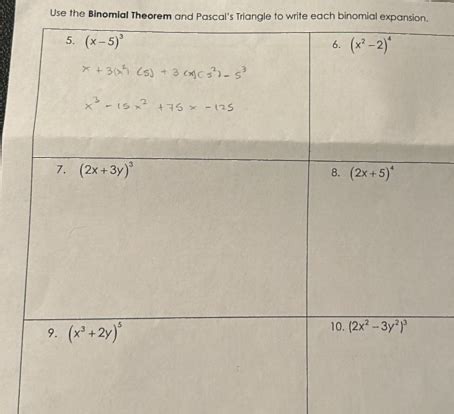 Use The Binomial Theorem And Pascals Triangle StudyX
