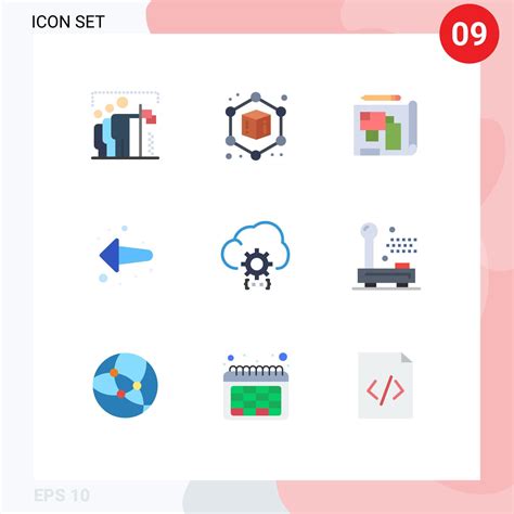 Pack Of 9 Creative Flat Colors Of Development Coding Blueprint Cloud Back Editable Vector Design