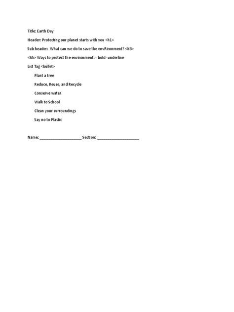 html tags activity pdf