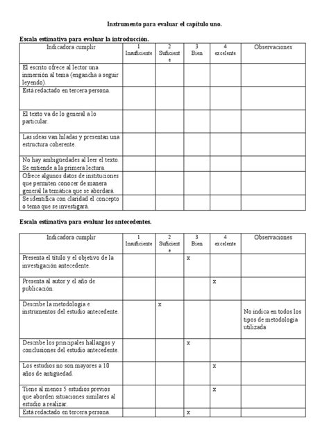 Escala Estimativa Para Evaluar La Introducción Pdf Información