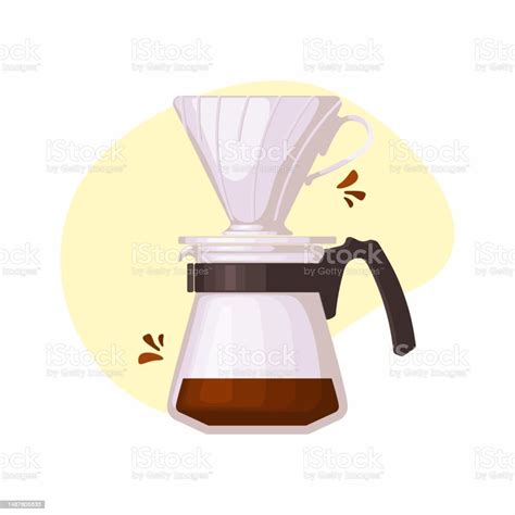 커피를 만들기 위한 예시 편집 장치 V60 Hario 커피 커피 음료 커피 포트 메뉴 또는 광고 배너에 대한 벡터 이미지 공예에