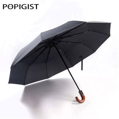EasyZreal Leather Curved Handle Men Automatic Business Umbrella Male