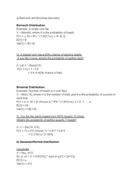 Probability Notes For Mathematics For Machine Learning With Examples