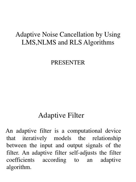 Noise Cancelation Using Adaptive Filters Pdf Mathematical Concepts Telecommunications
